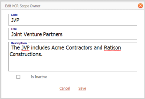 Quality – NCR – Scope Owners – ExTrack